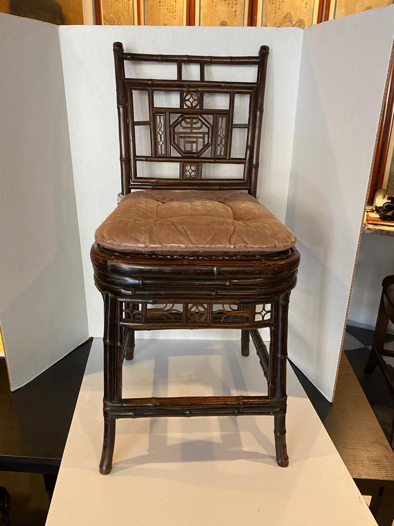 English Bamboo Brighton Regency Style Side Chair with Custom Cushion ...