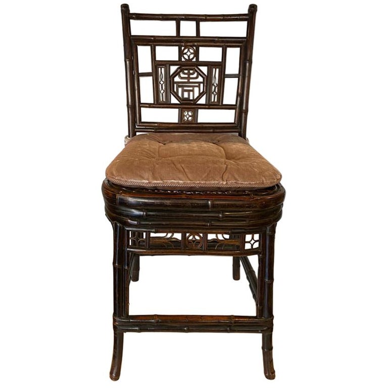 English Bamboo Brighton Regency Style Side Chair with Custom Cushion ...