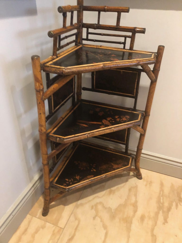 English Bamboo Corner Etagere at 1stDibs