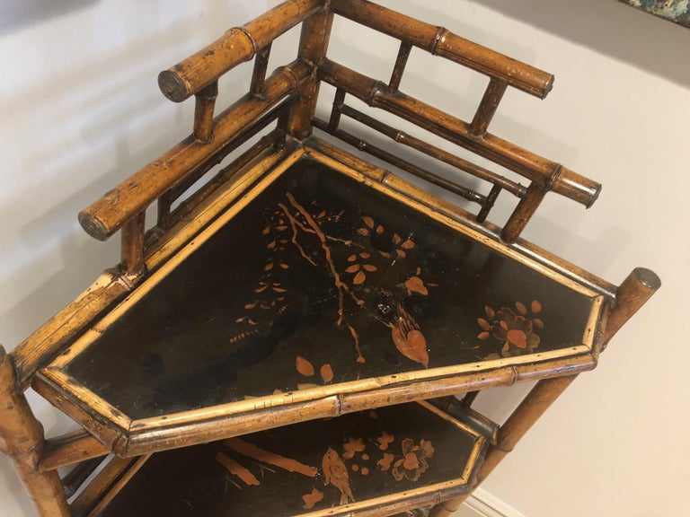 English Bamboo Corner Etagere at 1stDibs