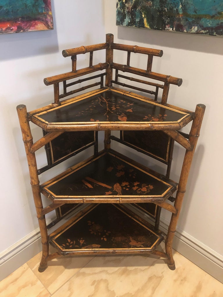 English Bamboo Corner Etagere at 1stDibs