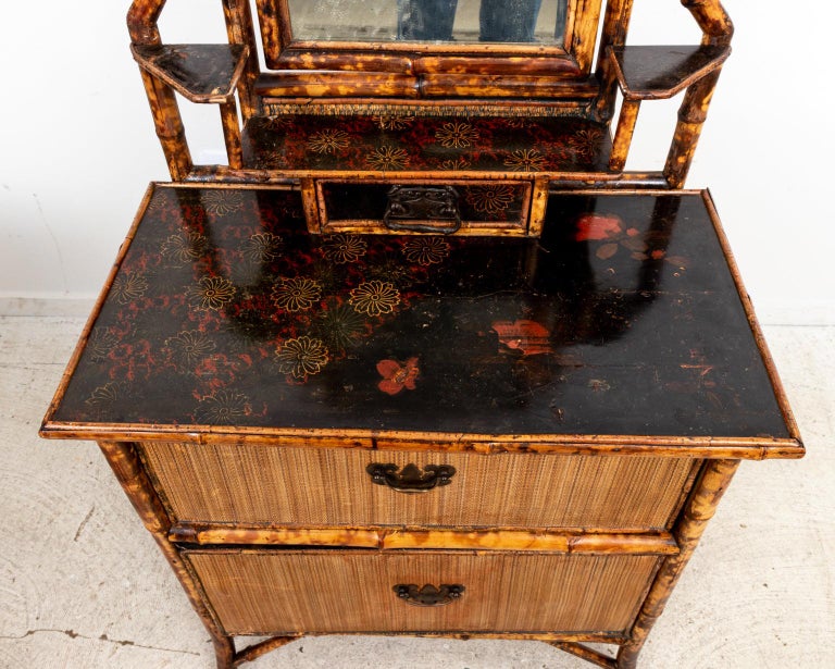 English Bamboo Mirrored Chest For Sale at 1stDibs