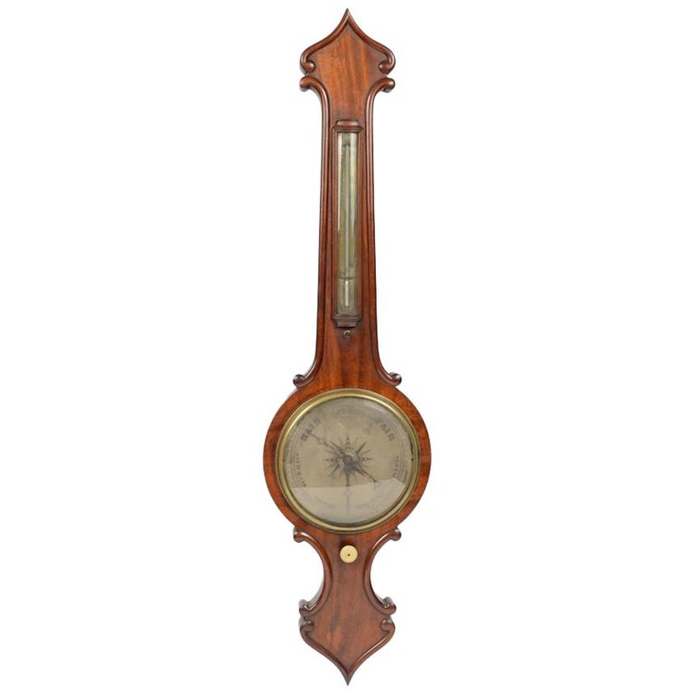 English Barometer Mounted on a Wooden Plank Elegantly Carved at 1stDibs