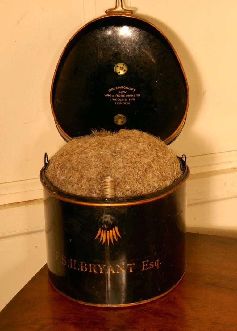 English Barrister's Bench Wig in Original Tole Box with Riser by ...