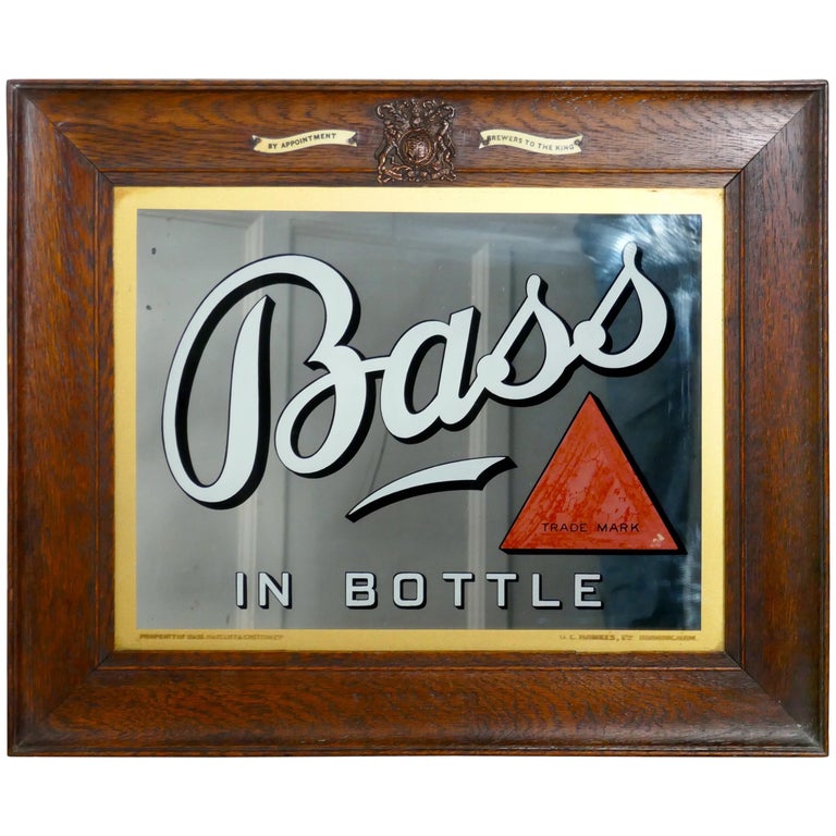 English Bass Beer Advertising Mirror, Pub Mirror with Royal Warrant at ...