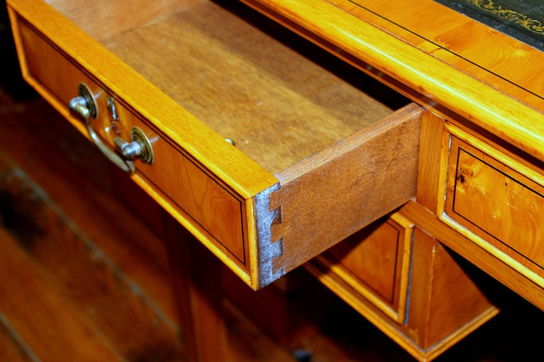 English Bench Made Pippy Yew-Wood Leather Top Writing Table or Desk at ...