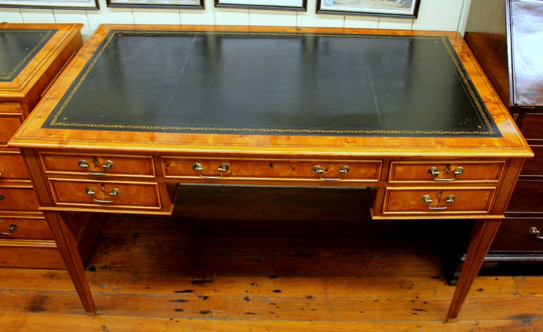 English Bench Made Pippy Yew-Wood Leather Top Writing Table or Desk at ...