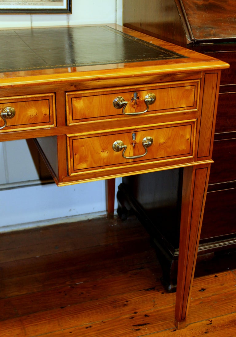 English Bench Made Pippy Yew-Wood Leather Top Writing Table or Desk at ...