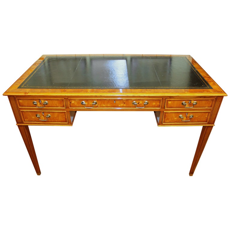 English Bench Made Pippy Yew-Wood Leather Top Writing Table or Desk at ...