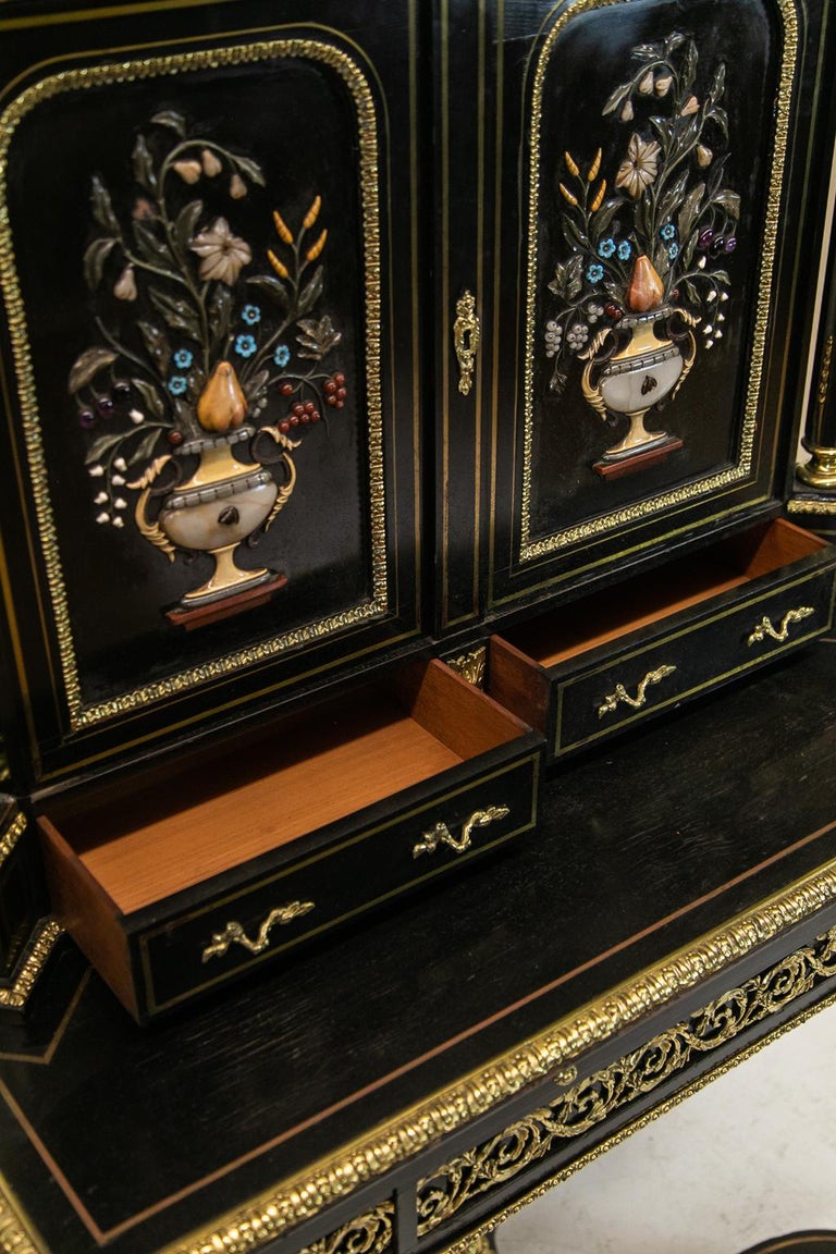 English Black Lacquer Step Back Cabinet For Sale at 1stDibs