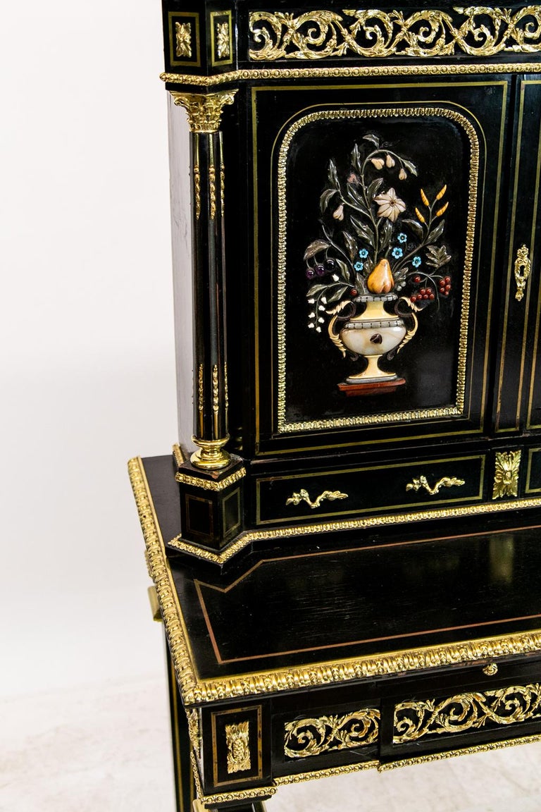 English Black Lacquer Step Back Cabinet For Sale at 1stDibs