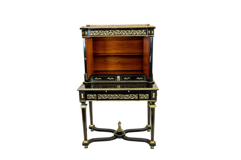 English Black Lacquer Step Back Cabinet For Sale at 1stDibs