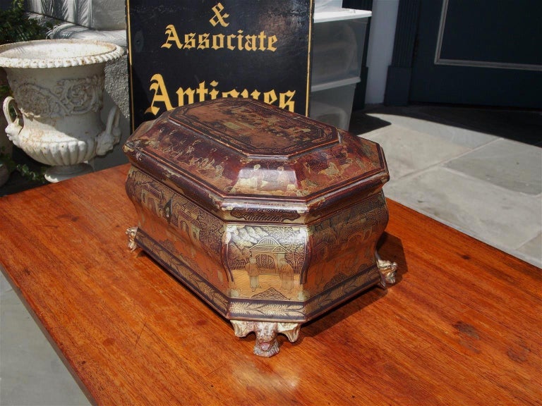 English Black Lacquered and Gilt Stenciled Figural Pagoda Tea Caddy ...