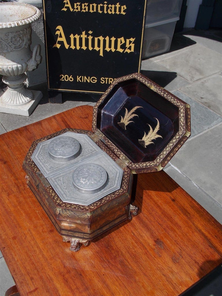 English Black Lacquered and Gilt Stenciled Figural Pagoda Tea Caddy ...