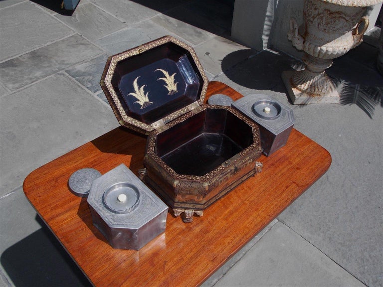 English Black Lacquered and Gilt Stenciled Figural Pagoda Tea Caddy ...