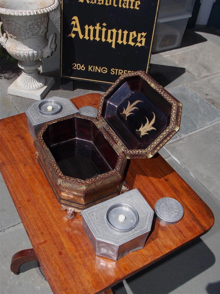 English Black Lacquered and Gilt Stenciled Figural Pagoda Tea Caddy ...