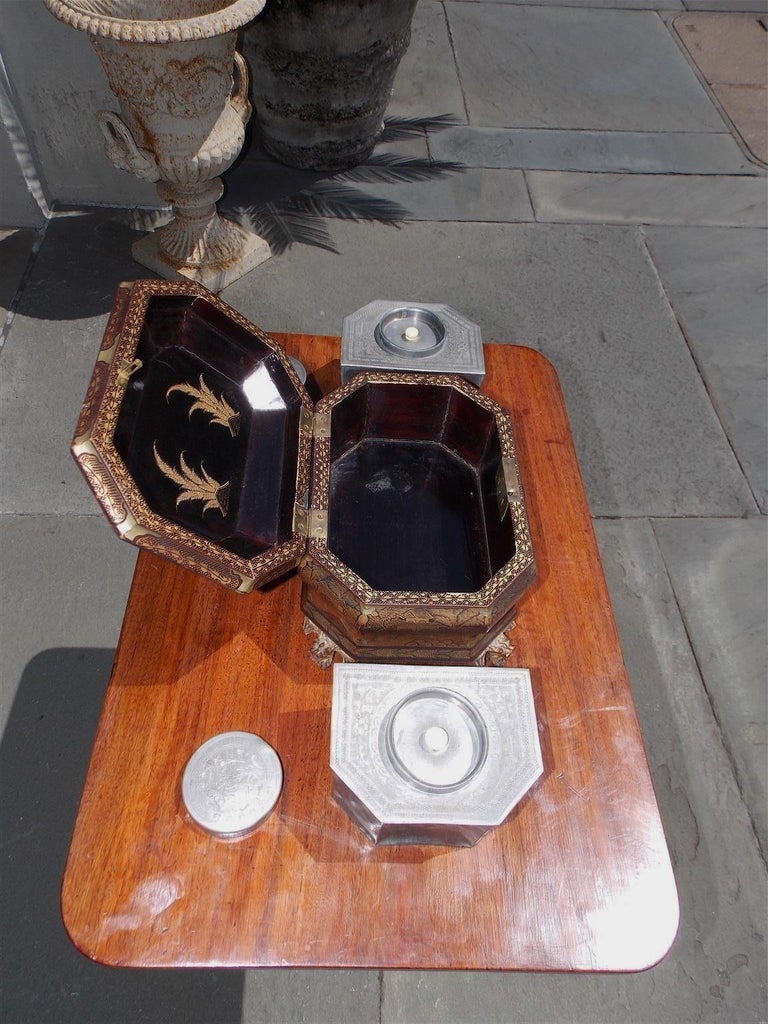 English Black Lacquered and Gilt Stenciled Figural Pagoda Tea Caddy ...
