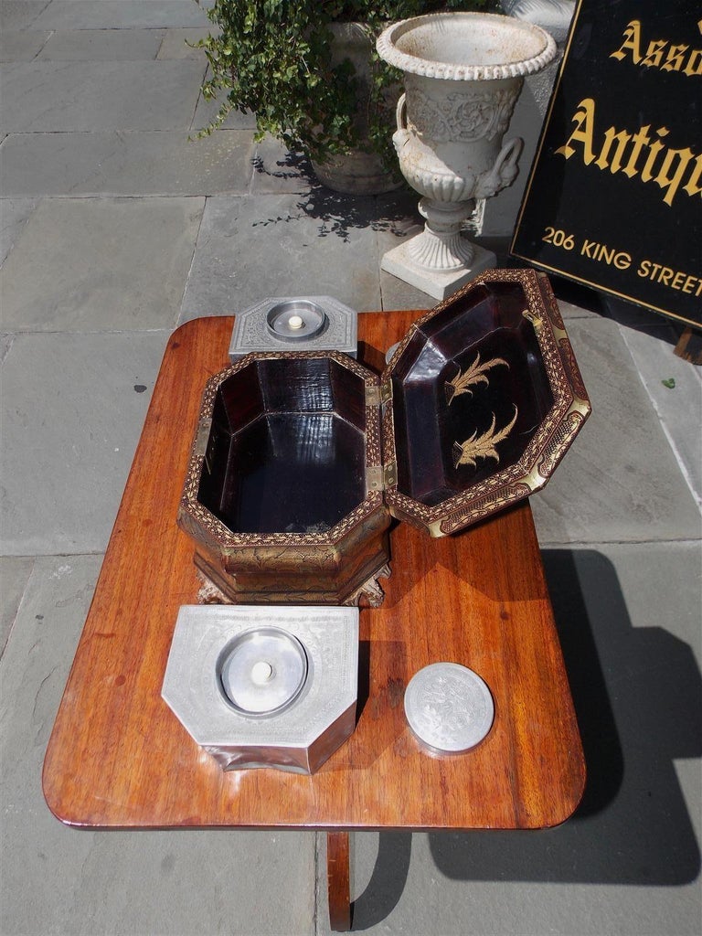 English Black Lacquered and Gilt Stenciled Figural Pagoda Tea Caddy ...