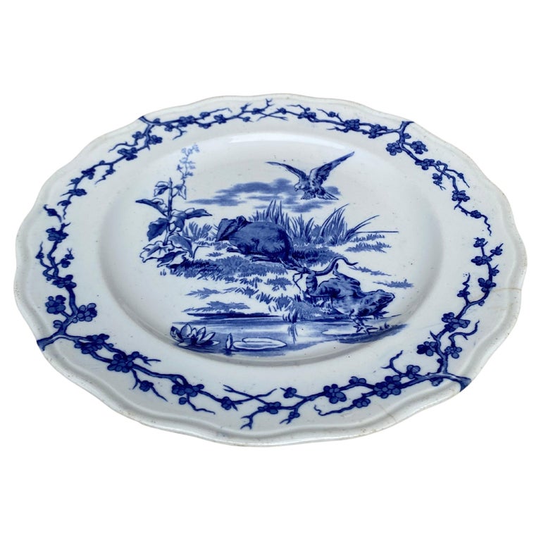 English Blue and White Plate Eagle and Frog Brown Westhead and Moore ...