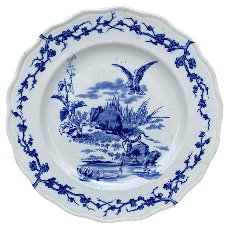 English Blue and White Plate Eagle and Frog Brown Westhead and Moore ...