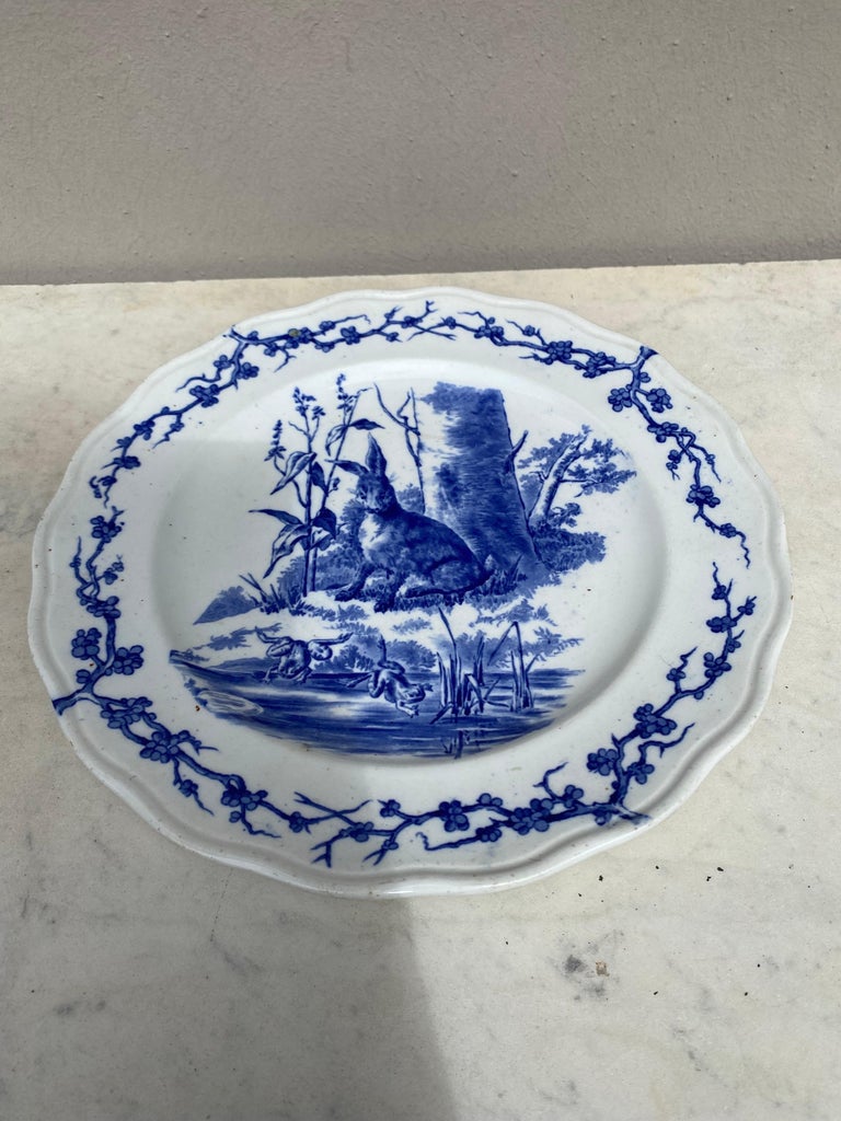 English Blue and White Plate Hare and Frogs Brown Westhead and Moore ...