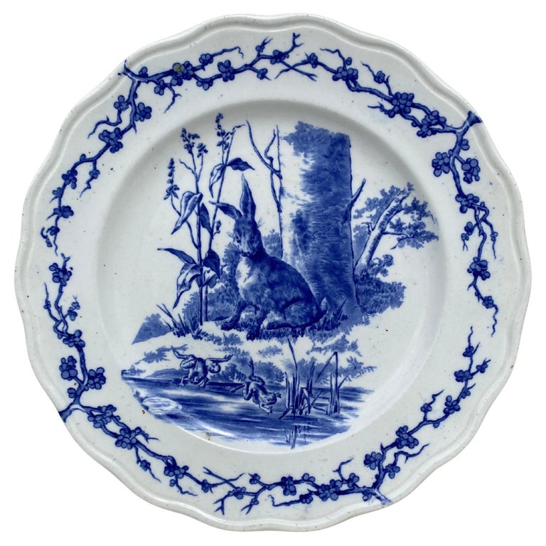 English Blue and White Plate Hare and Frogs Brown Westhead and Moore ...