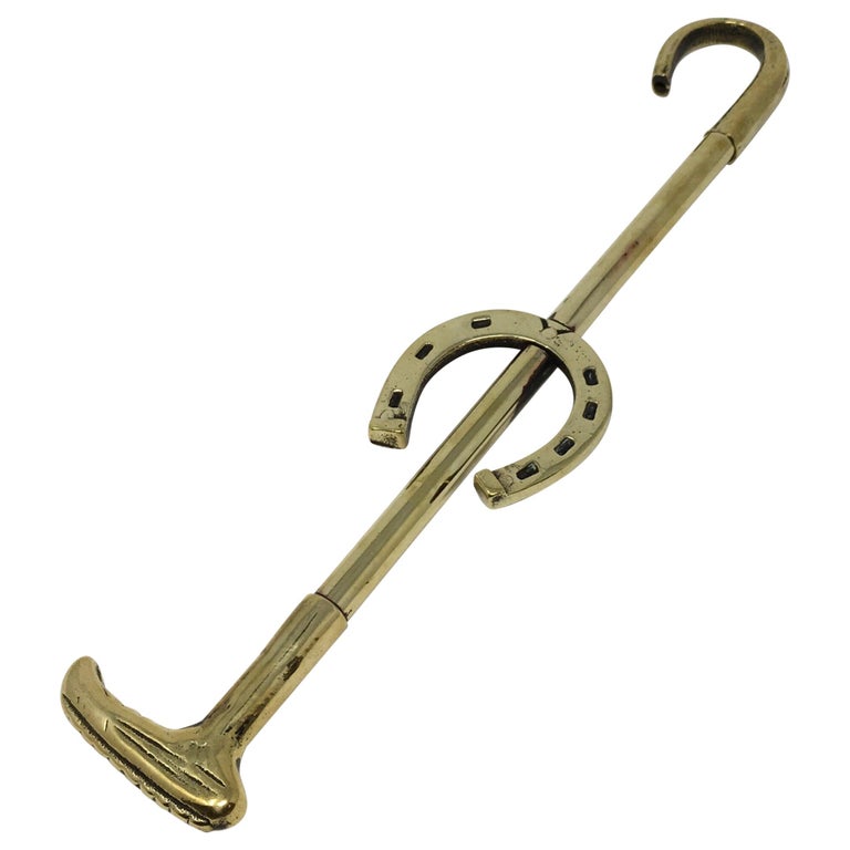 English Brass Boot Pull Hook with Horseshoe For Sale at 1stDibs