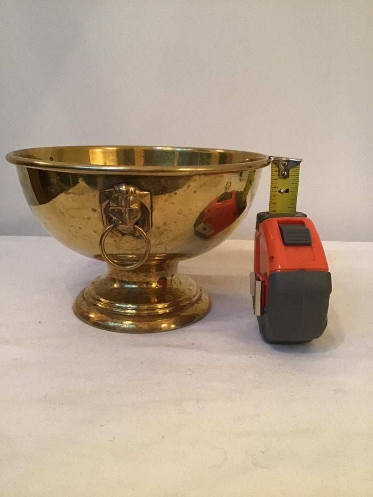 English Brass Bowl with Lion Head Rings by Peerage at 1stDibs