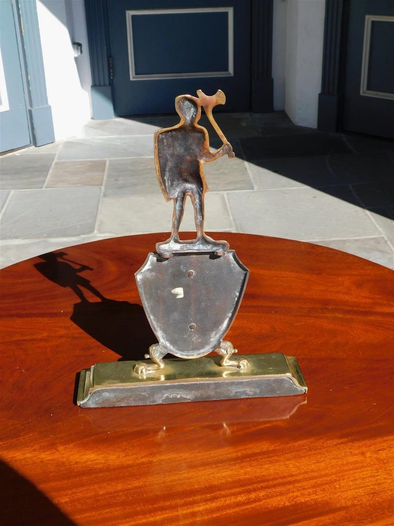English Brass Figural Knight and Bear Shield Door Stop with Step Back ...