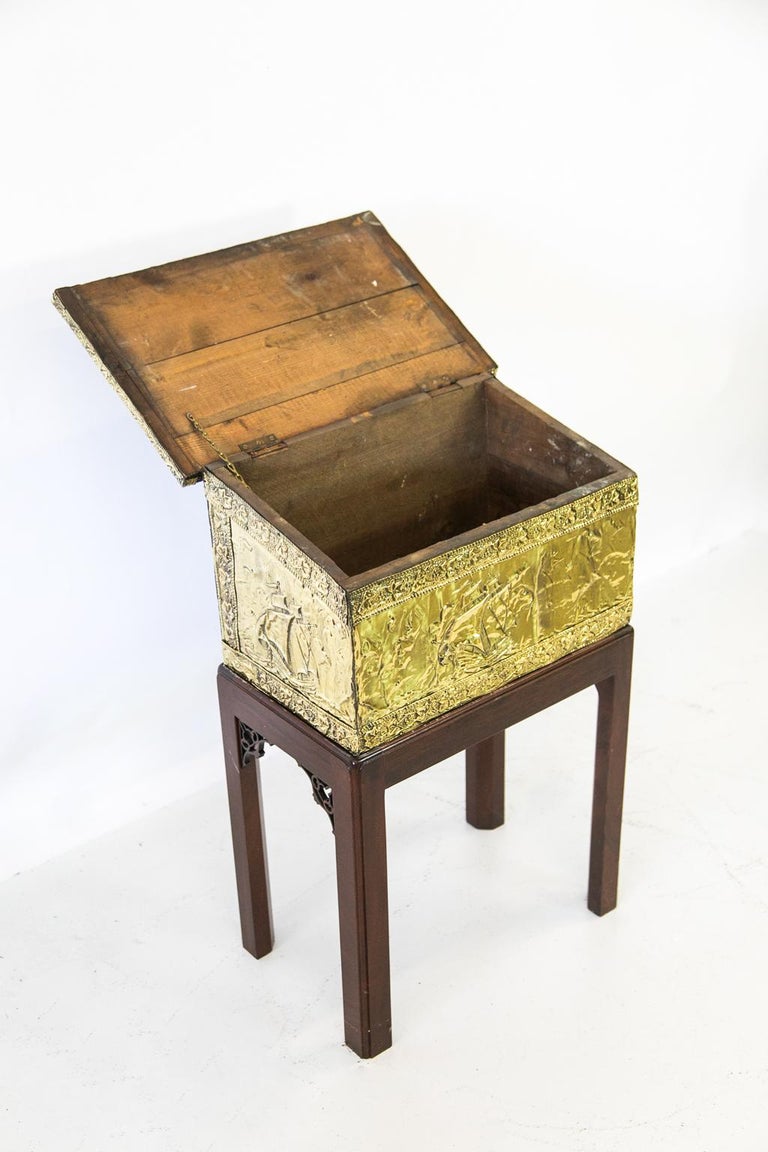English Brass Kindling Box on Stand For Sale at 1stDibs | kindling box ...