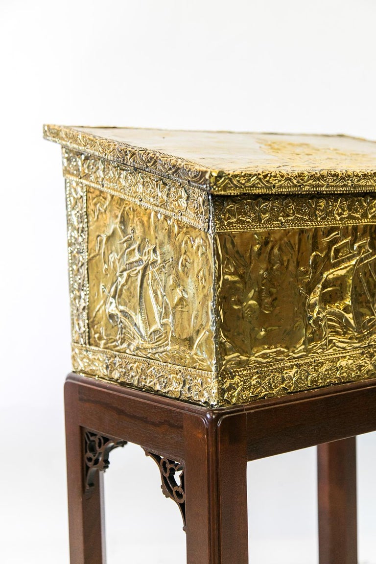 English Brass Kindling Box on Stand For Sale at 1stDibs | kindling box ...