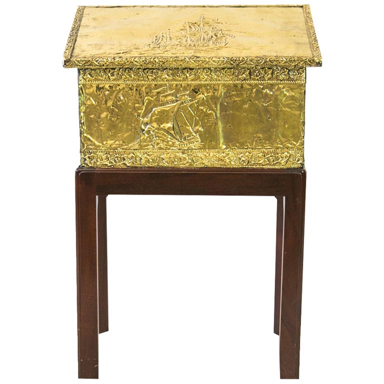 English Brass Kindling Box on Stand For Sale at 1stDibs | kindling box ...