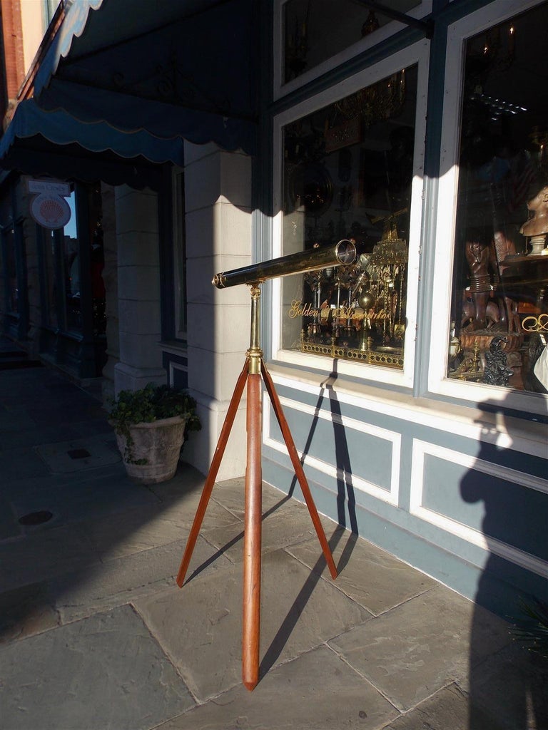English Brass Mounted Telescope on Walnut Tripod Stand with Case, Circa ...