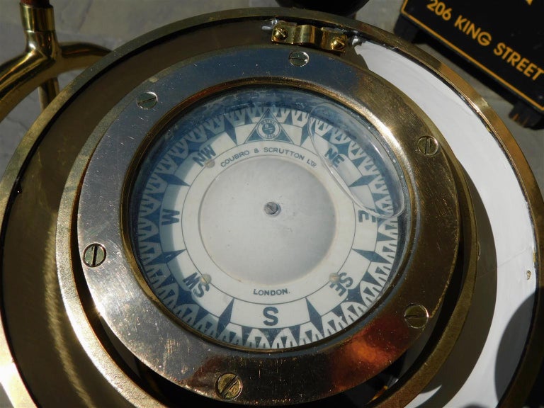 English Brass Nautical Ship Wheel Mounted with Yacht Binnacle on Rope ...