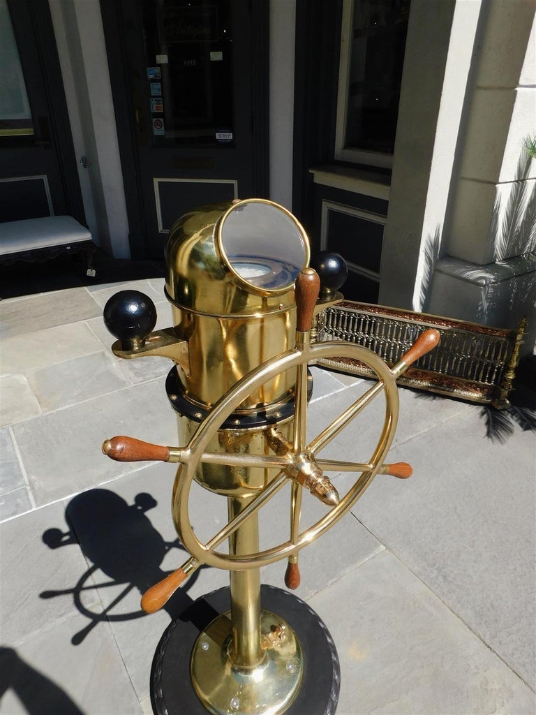 English Brass Nautical Ship Wheel Mounted with Yacht Binnacle on Rope ...