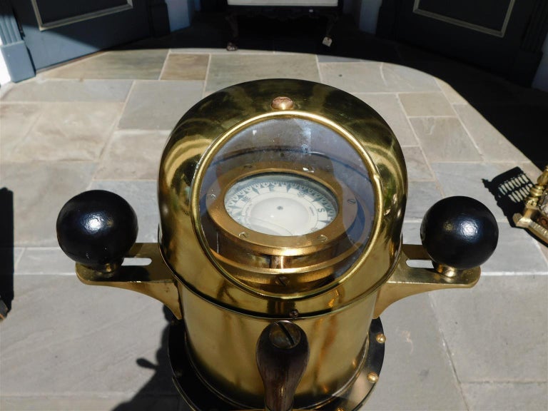 English Brass Nautical Ship Wheel Mounted with Yacht Binnacle on Rope ...