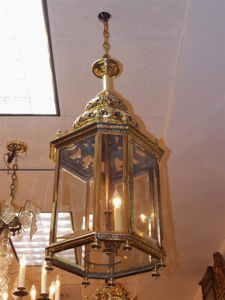 English Brass Octagon Decorative Dome and Beveled Glass Hall Lantern ...