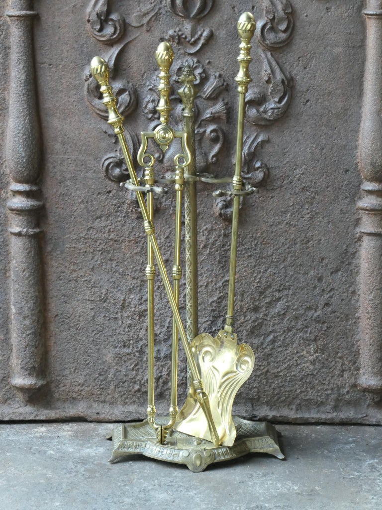 English Brass Polished Brass Victorian Fire Companion Set, 19th C. For ...