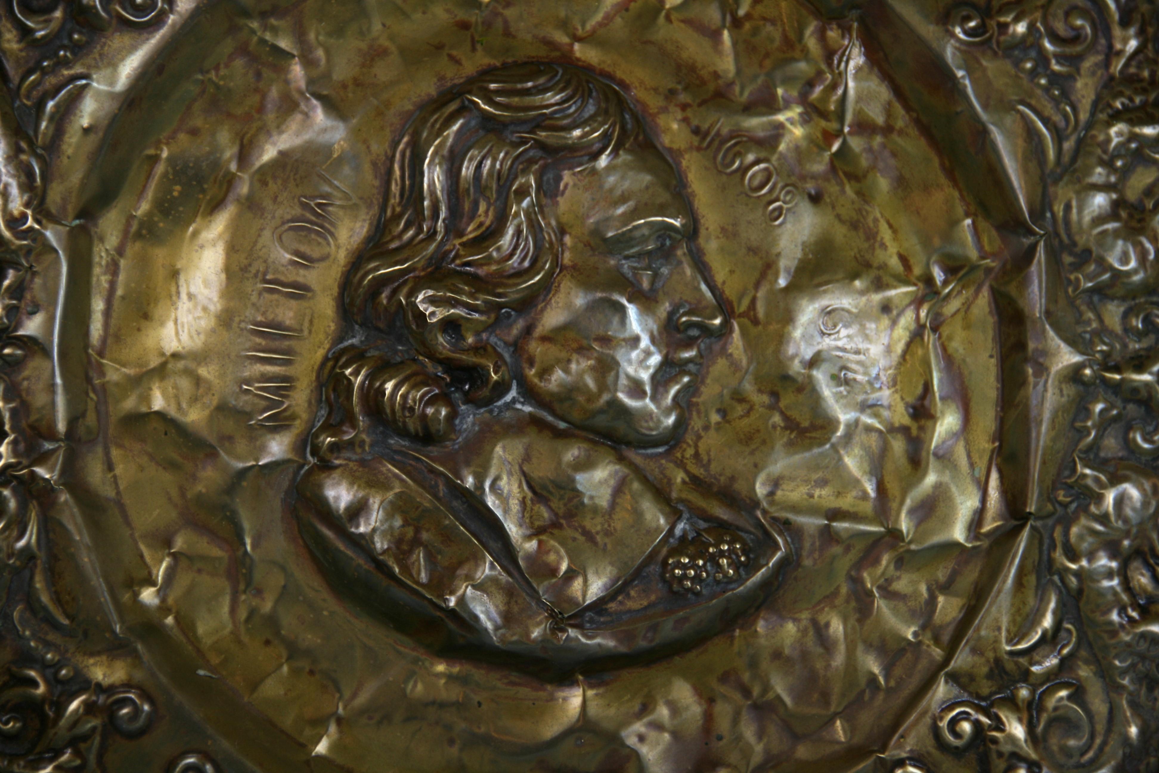 English Brass Repousse Wall Panel Depicting Milton For Sale at 1stDibs