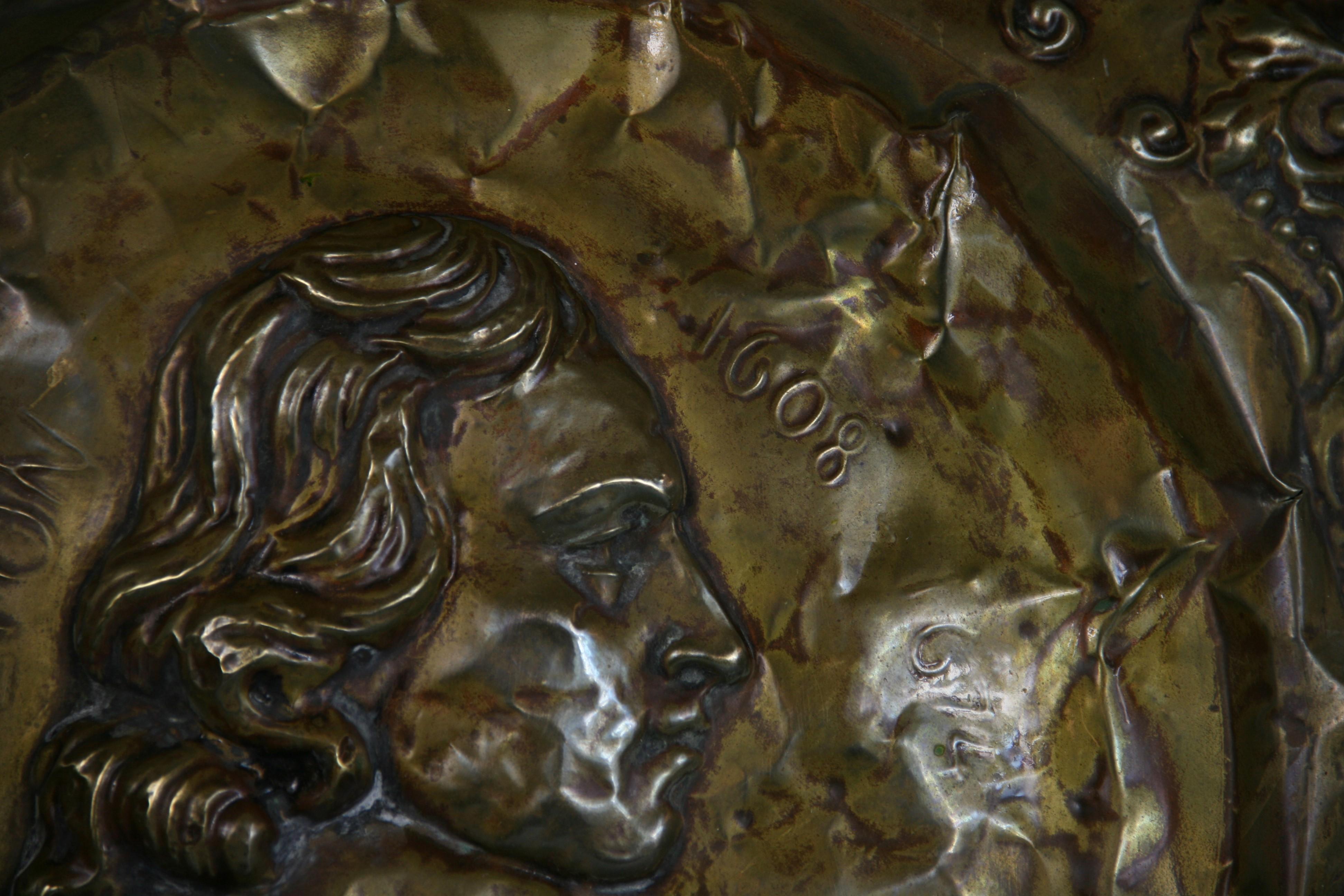 English Brass Repousse Wall Panel Depicting Milton For Sale at 1stDibs