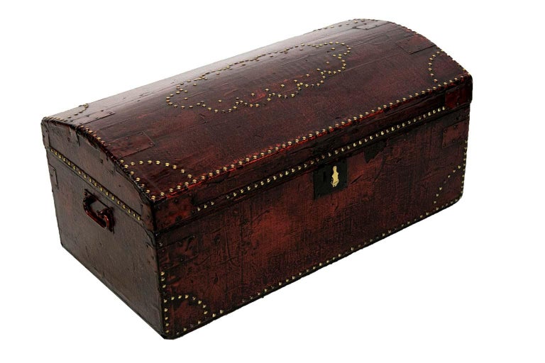 English Brass Studded Painted Trunk For Sale at 1stDibs
