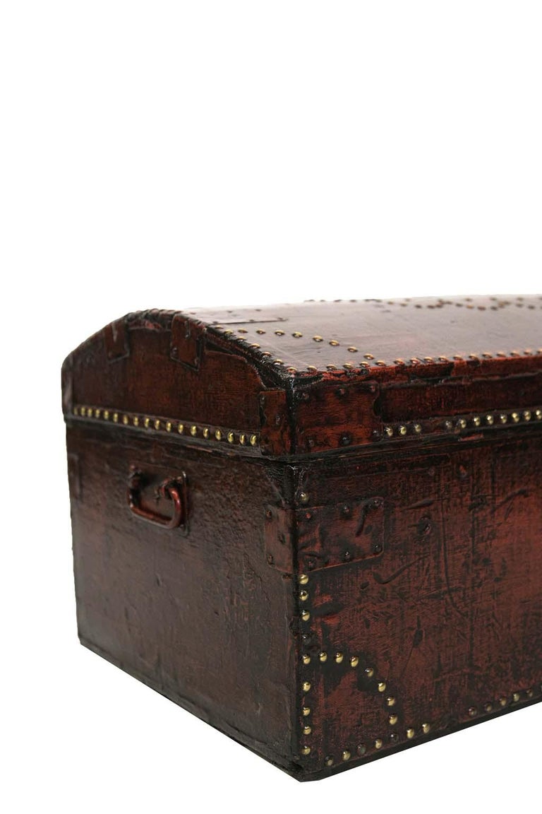 English Brass Studded Painted Trunk For Sale at 1stDibs