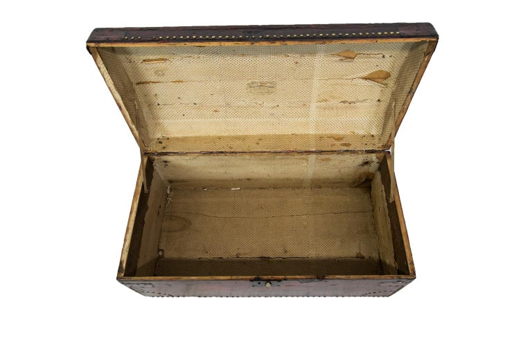 English Brass Studded Painted Trunk For Sale at 1stDibs