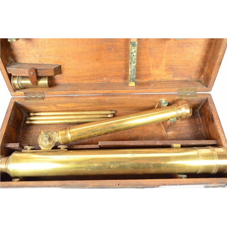 English Brass Telescope with Original Wooden Box Second Half of the ...