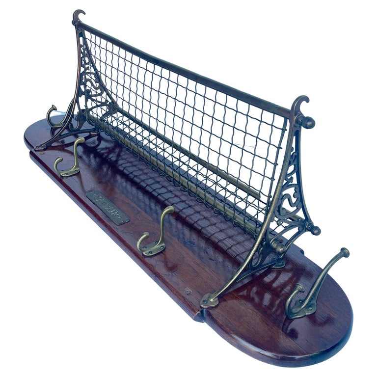 English Brass Wood Train Pullman Hat Coat Wall Mounted Rack For Sale at ...