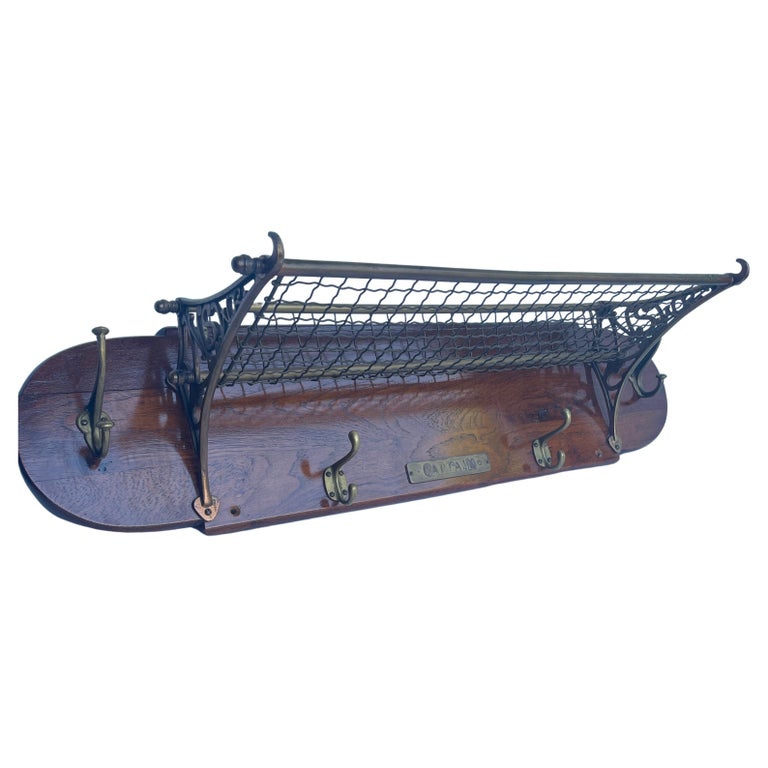 English Brass Wood Train Pullman Hat Coat Wall Mounted Rack For Sale at ...