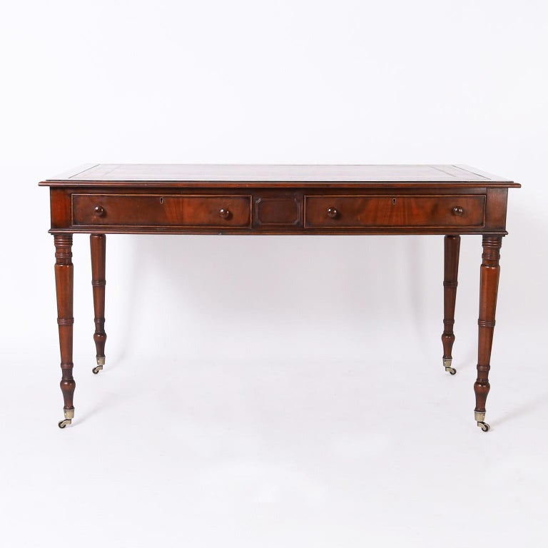 English British Colonial Leather Top Writing Desk For Sale at 1stDibs