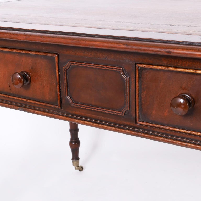 English British Colonial Leather Top Writing Desk For Sale at 1stDibs