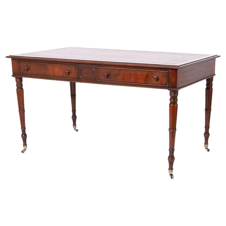 English British Colonial Leather Top Writing Desk For Sale at 1stDibs