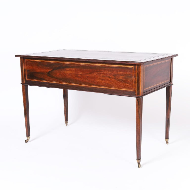 English British Colonial Style Leather Top Inlaid Rosewood Desk at 1stDibs